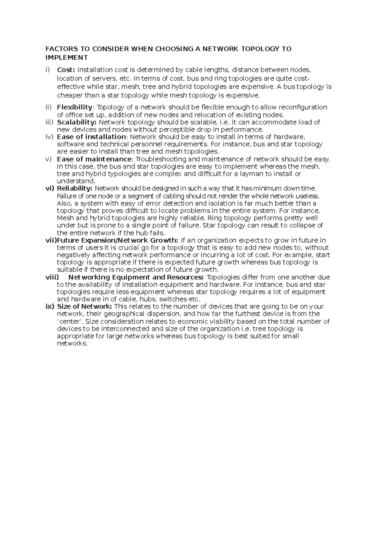 Factors TO Consider WHEN Choosing A Network Topology TO Implement ...