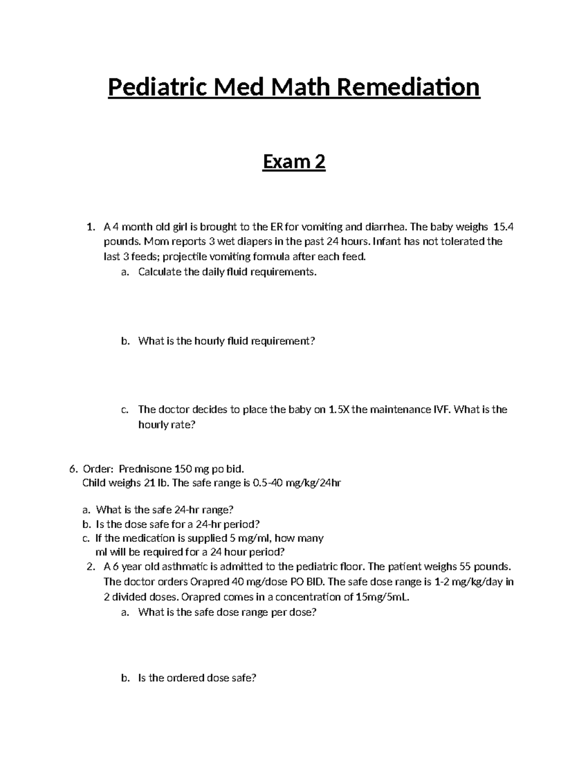 Exam 2- Med Math Remediation (Students) - Pediatric Med Math ...