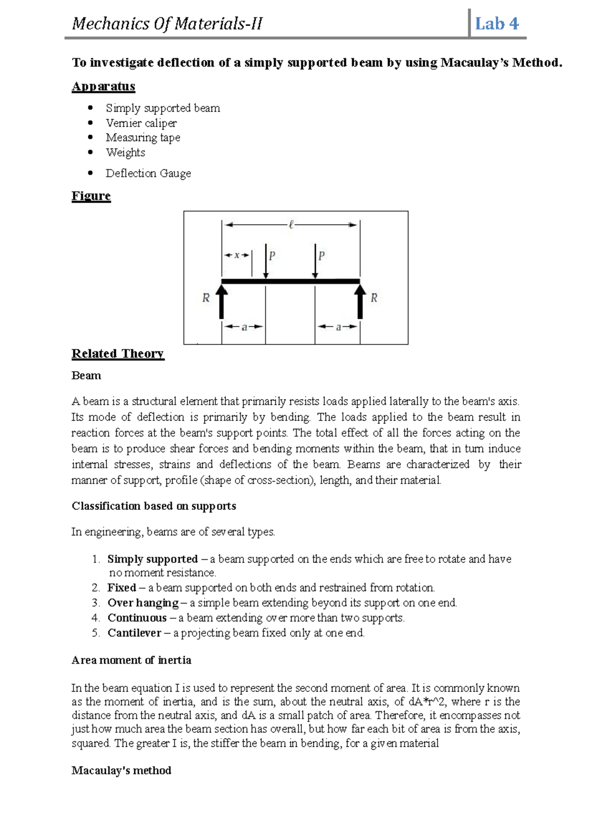 Lab session 4 - Mechanics Of Materials-II Lab 4 To investigate ...
