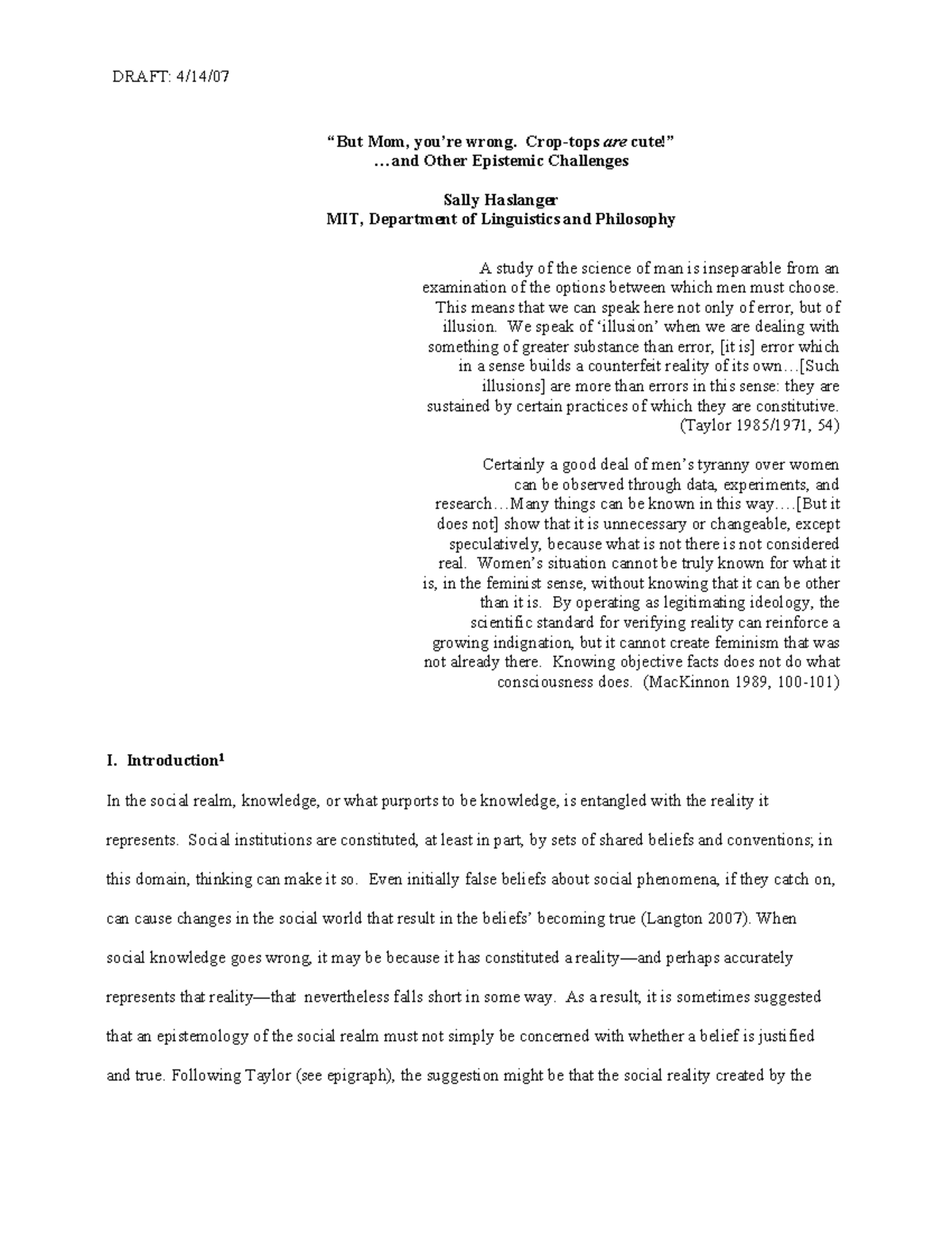 Sally Haslanger, ‘“But mom, crop-tops are cute” Social knowledge ...