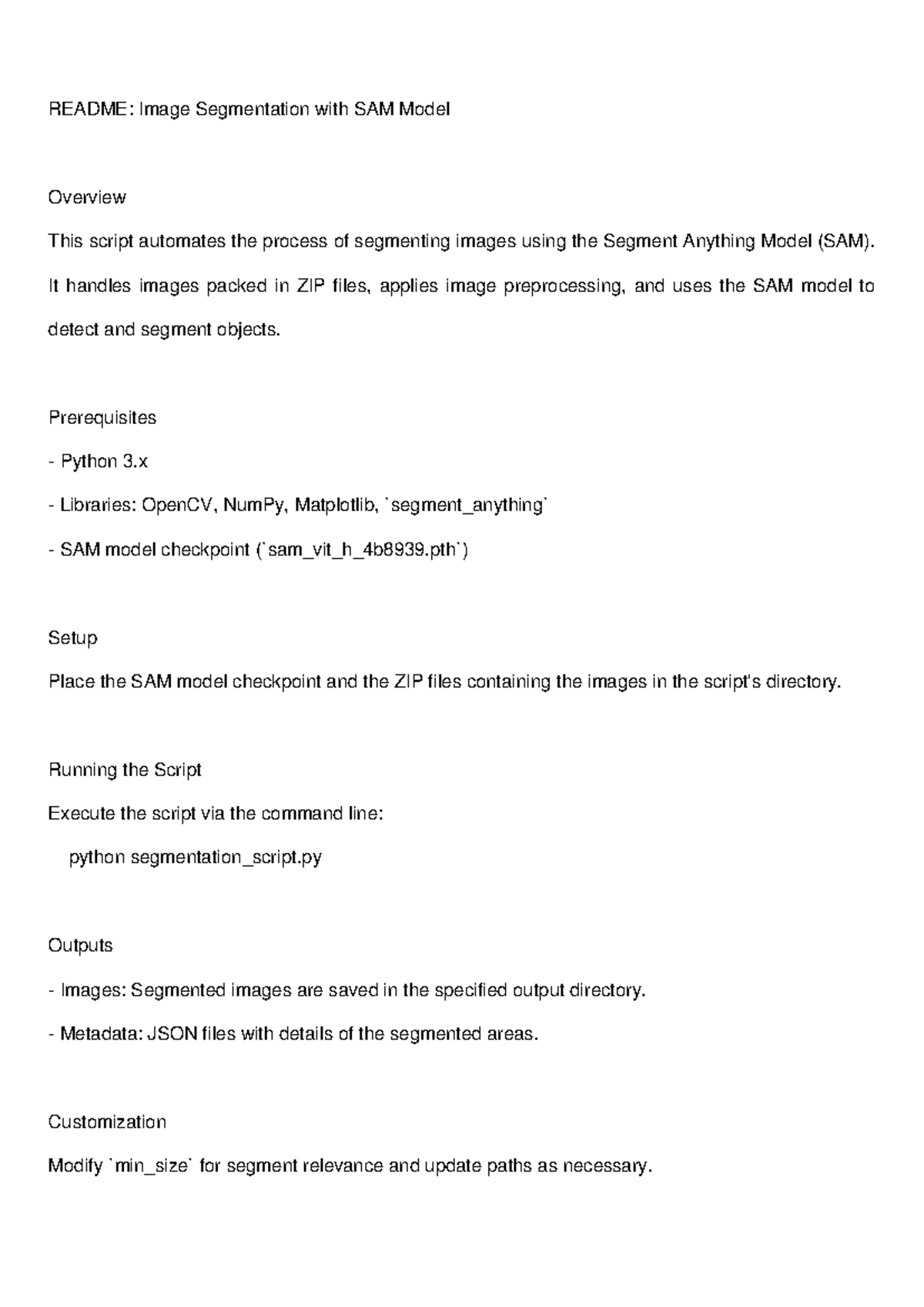 Image Segmentation Readme - README: Image Segmentation with SAM Model Overview This script ...