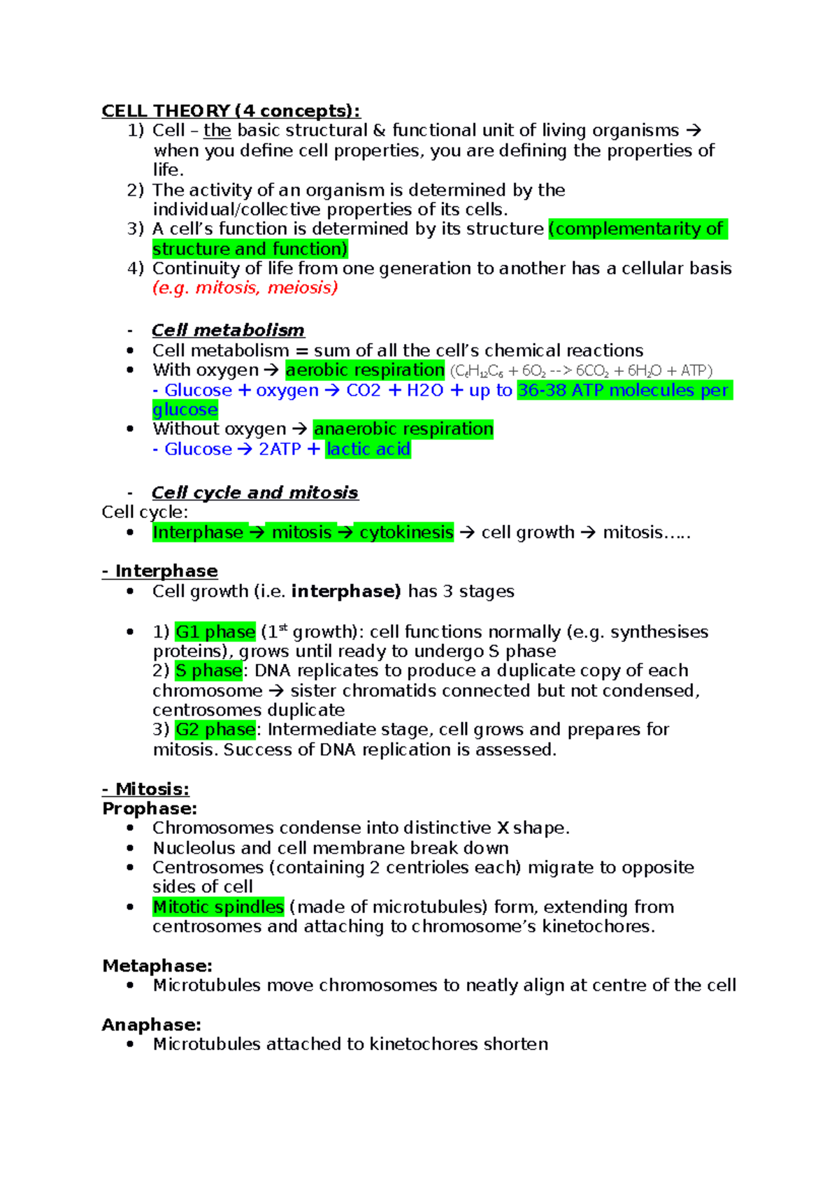 Biology - bio1003 - cell theory - CELL THEORY (4 concepts): 1) Cell the ...