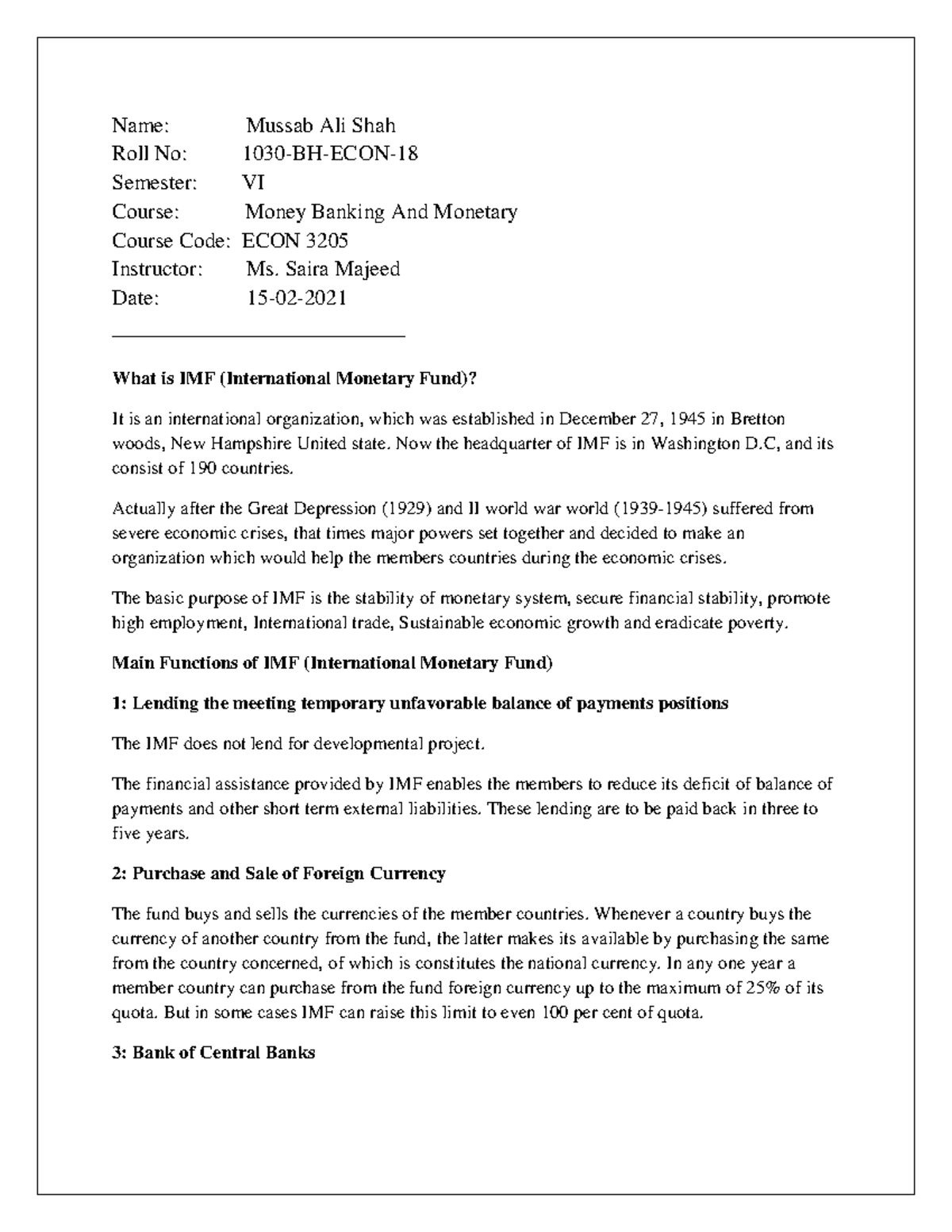 What is IMF & Main Functions of IMF and how it work in the world - Name ...