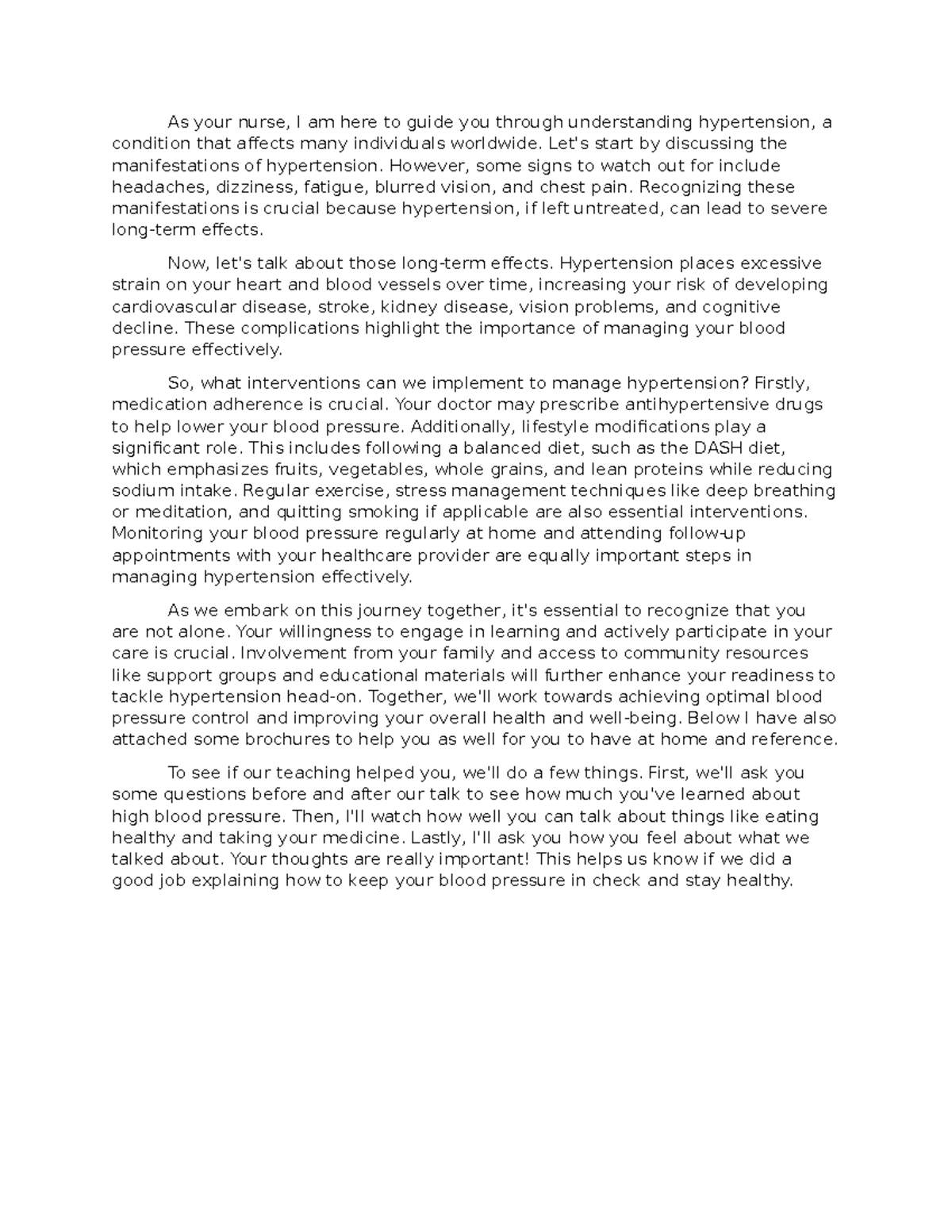 Hypertension teaching - As your nurse, I am here to guide you through ...