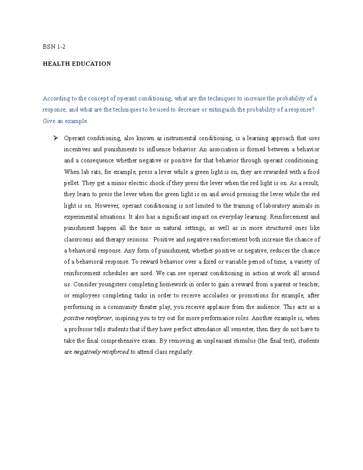 Lecture Notes for Health Education CUT2 - BSN 1- HEALTH EDUCATION ...