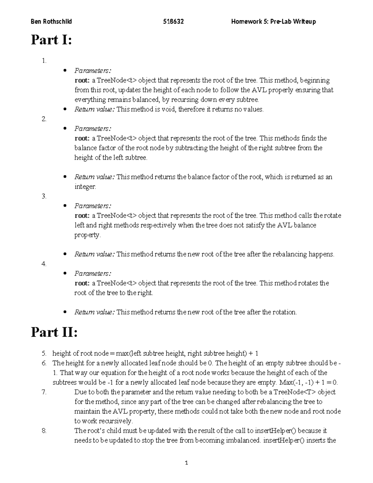 M9 Pre-Lab - My data structures and algorithm pre lab - Ben Rothschild 518632 Homework 5: Pre ...