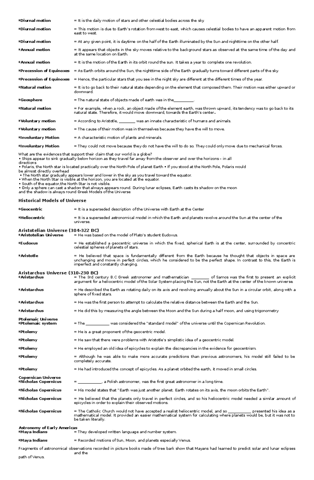 Physics - Physical Science High School notes - *Diurnal motion = It is ...