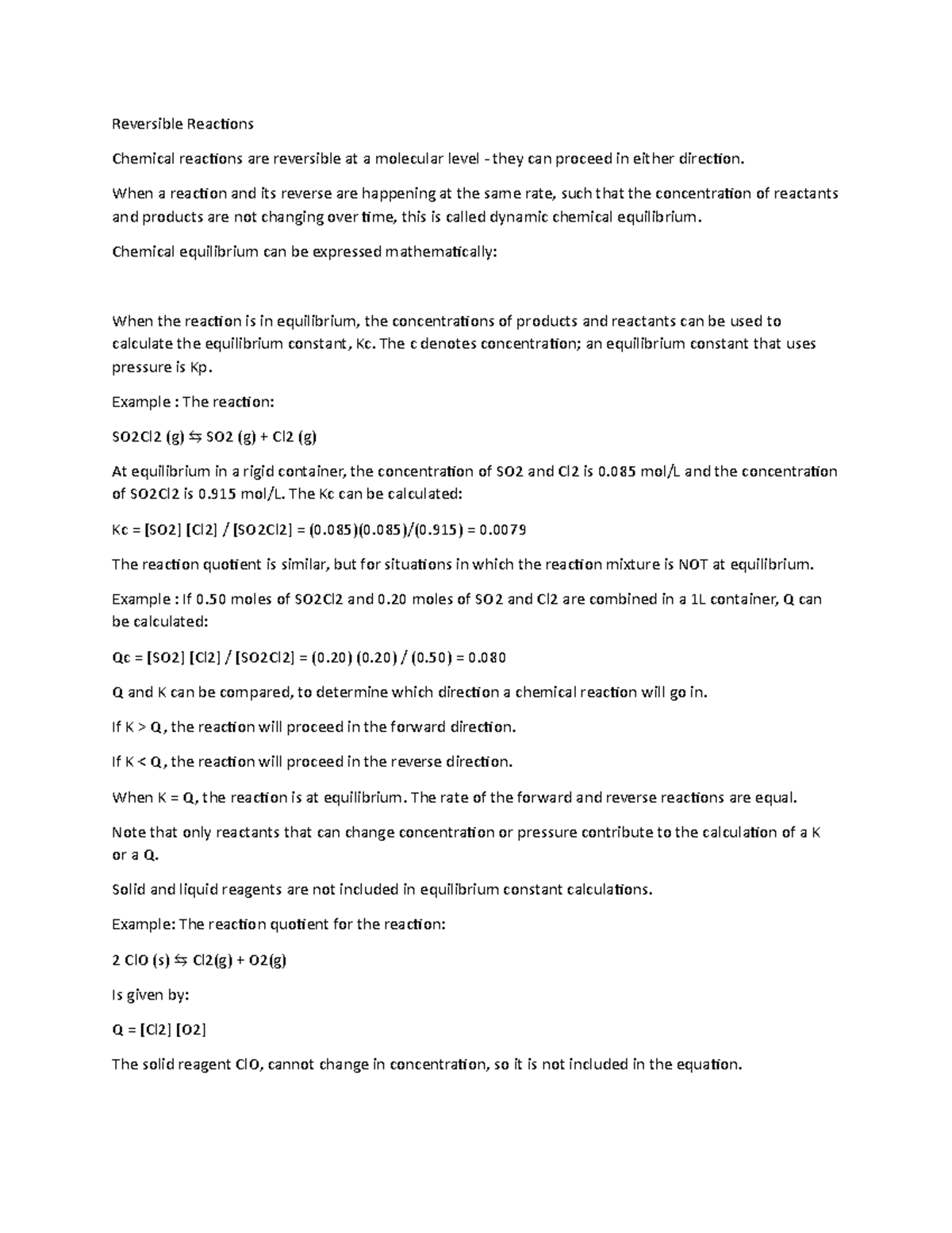 Reversible Reactions - Lecture notes 29 - Reversible Reactions Chemical ...