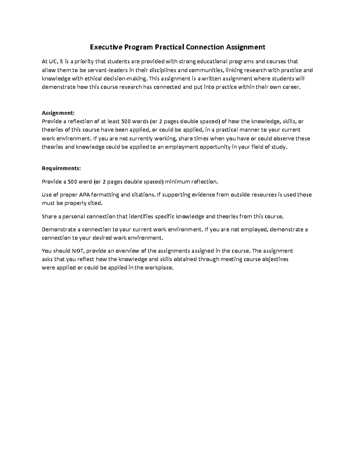 Required Practical Connection Assignment - Executive Program Practical Connection Assignment At ...