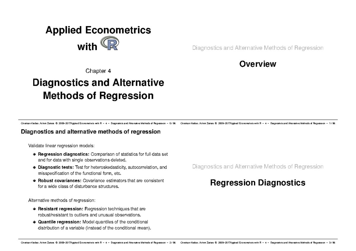 Ch-Validation-handout - Applied Econometrics with Chapter 4 Diagnostics and Alternative Methods ...