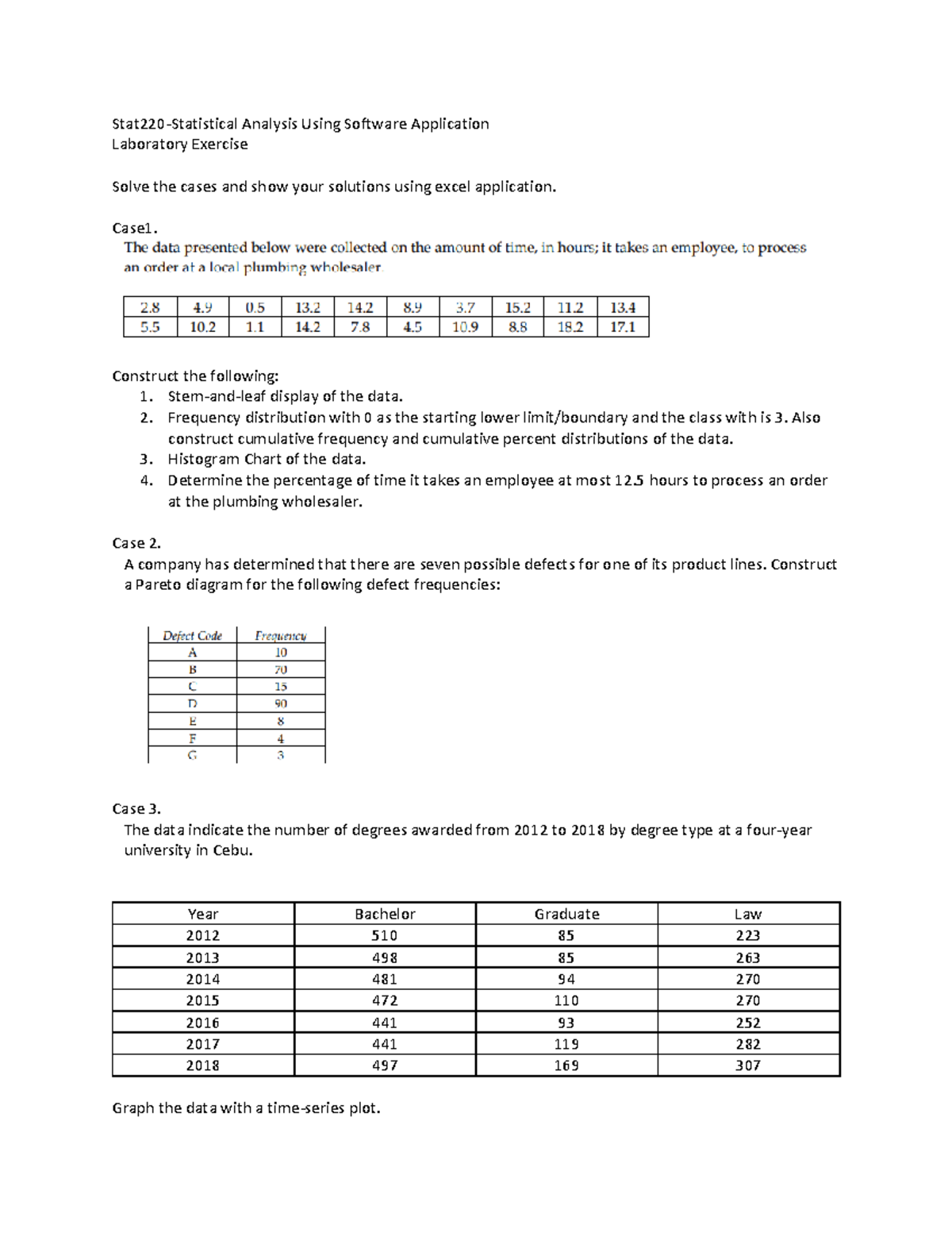 Stat220 Excel Activity Stat220 Statistical Analysis Using Software