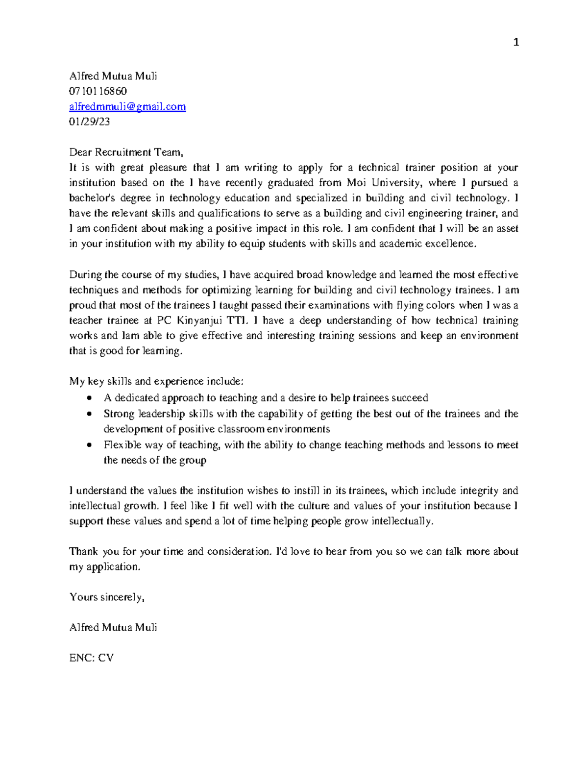 Cover letter - 1 Alfred Mutua Muli 0710116860 alfredmmuli@gmail 01/29 ...