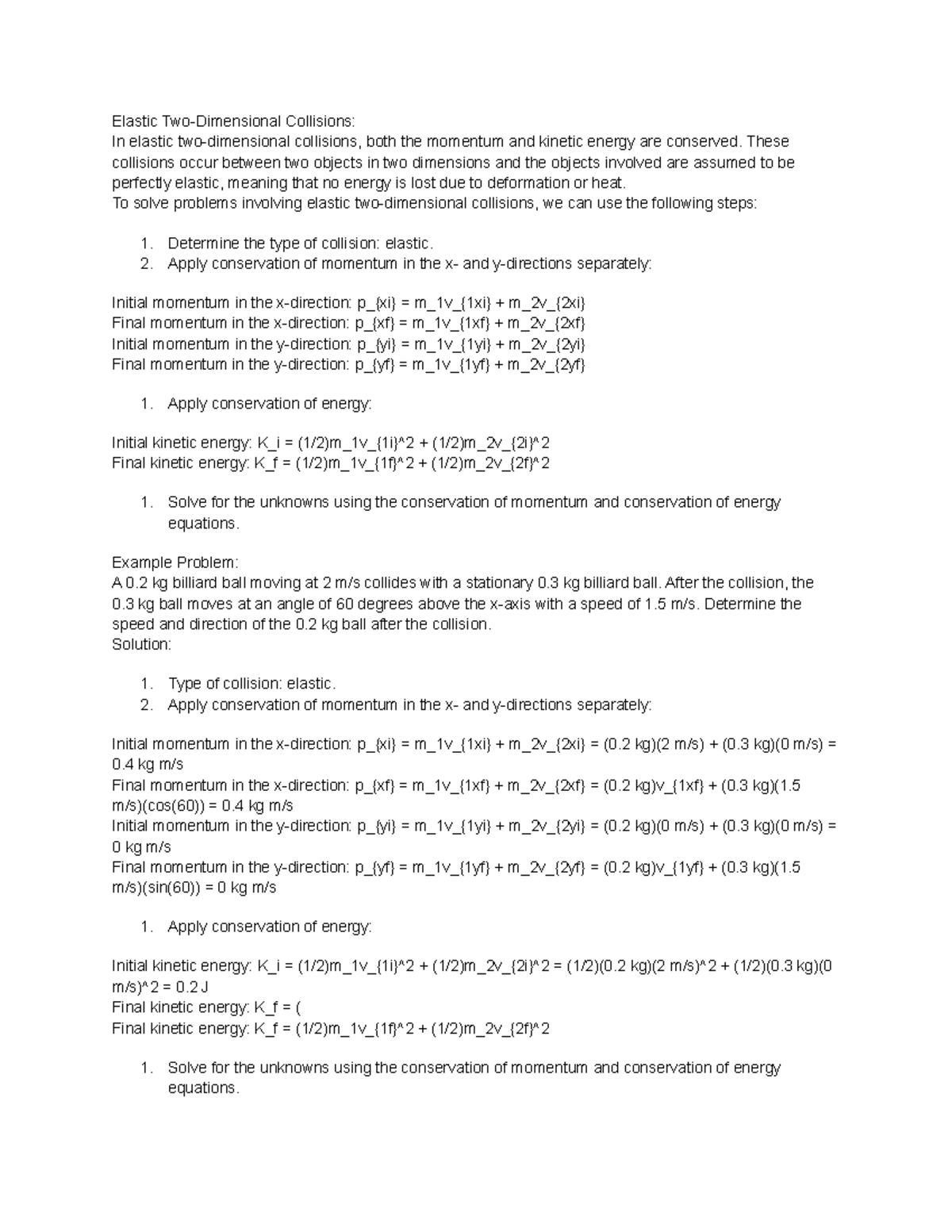 Elastic Two-Dimensional Collisions - These collisions occur between two ...