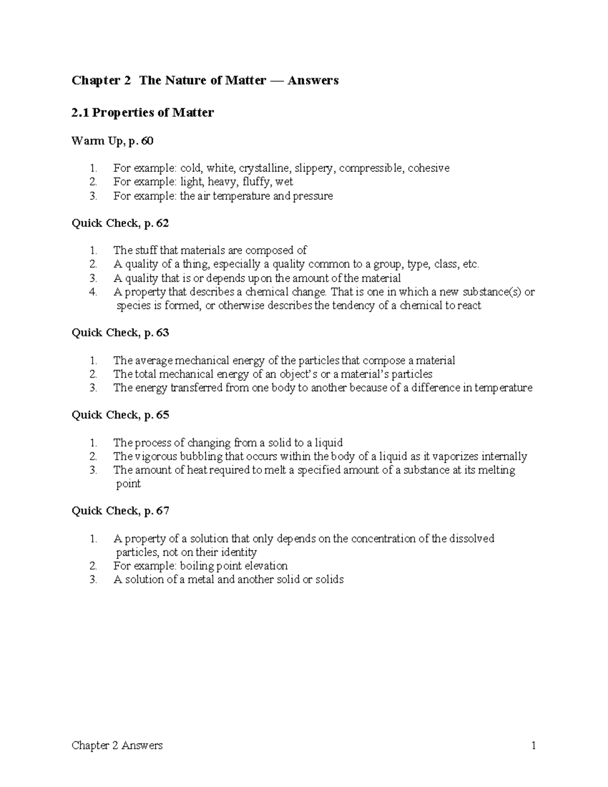 Chapter 2 Answer Key - Science info - Chapter 2 The Nature of Matter ...