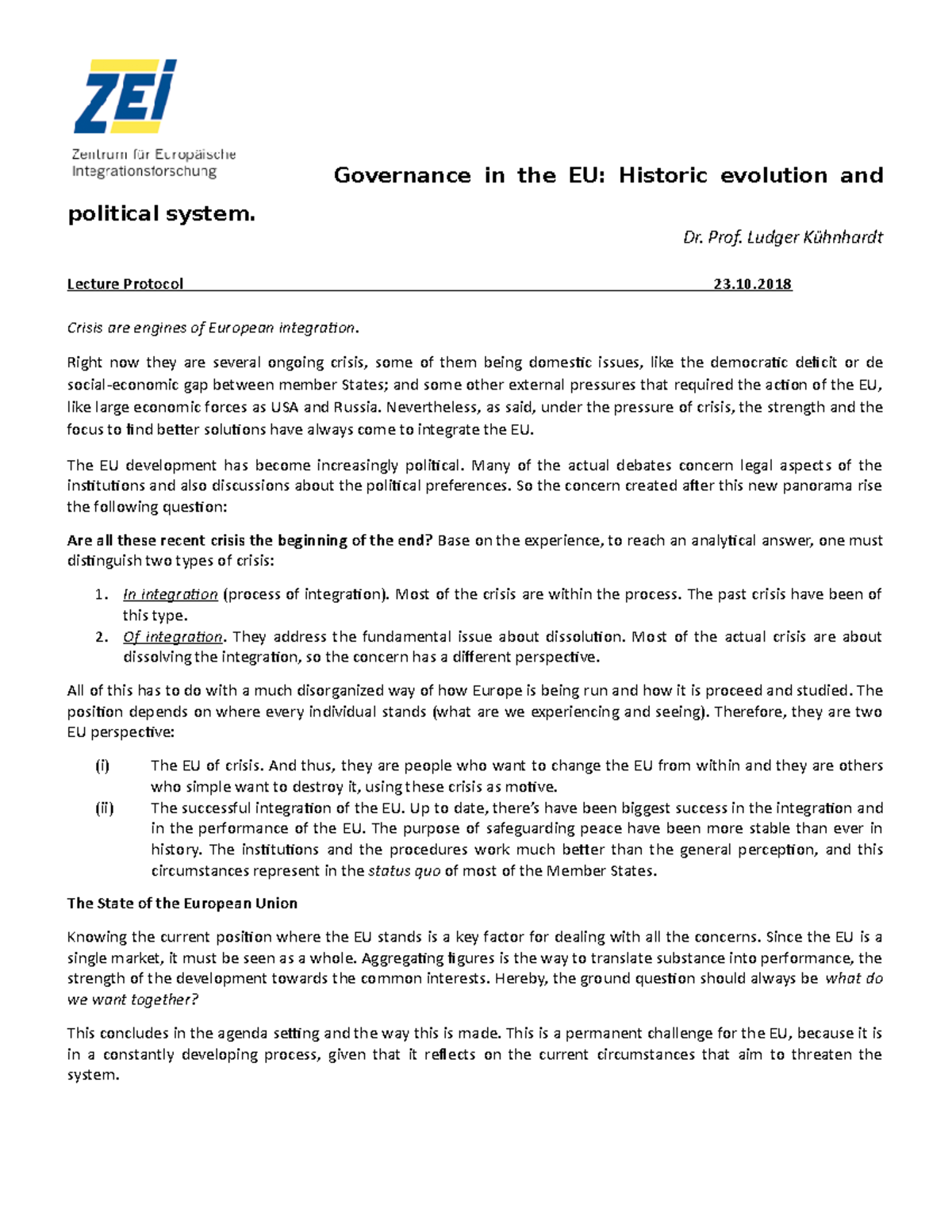 European Government - Governance in the EU: Historic evolution and ...