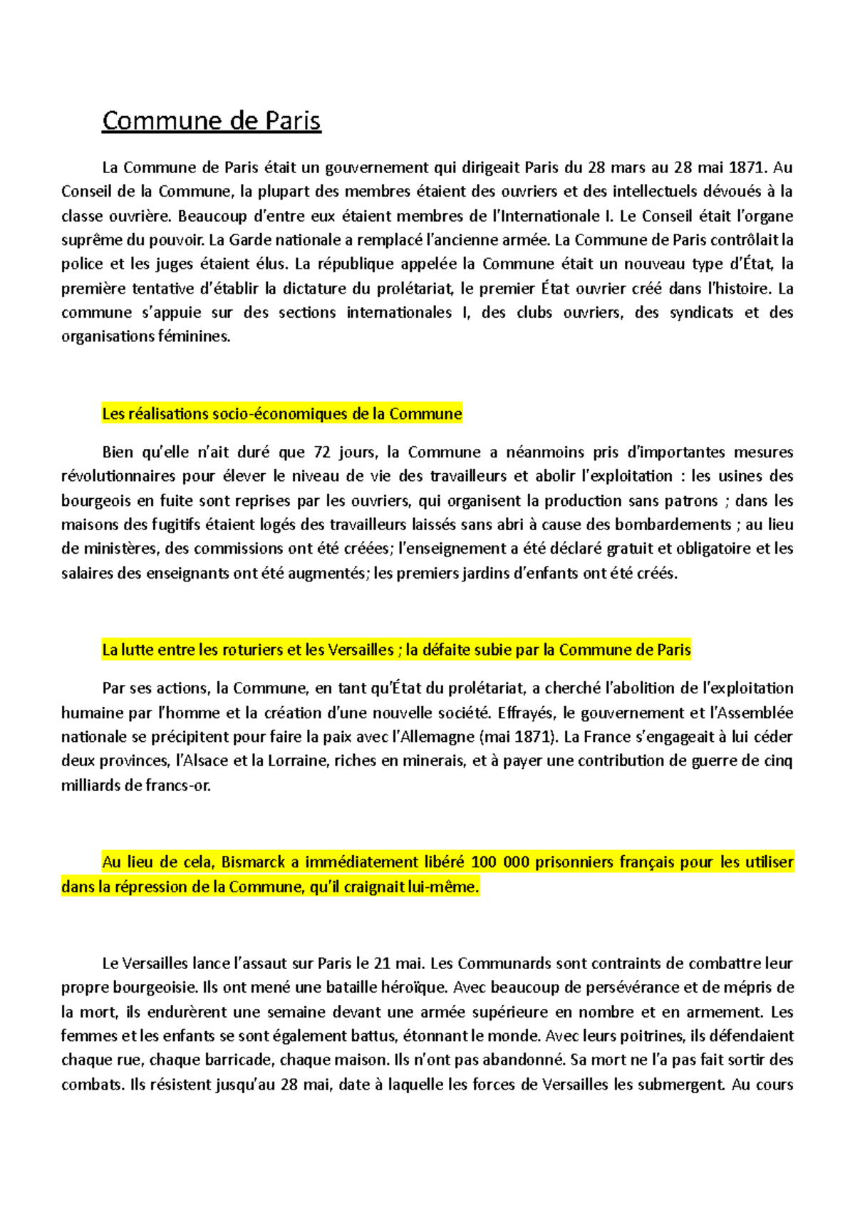 Commune de Paris notes de cours - Commune de Paris La Commune de Paris ...