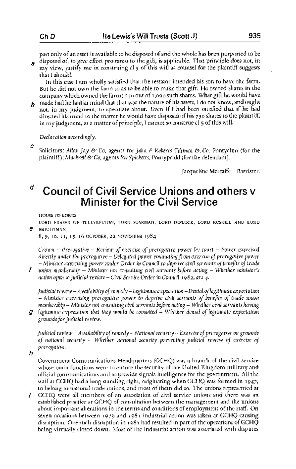 Council of Civil Service Unions and others v - Law of succession - Studocu