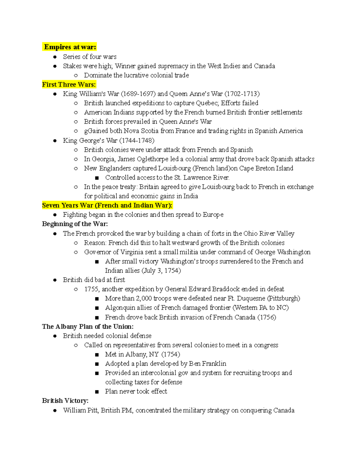 Amsco apush notes ch 4 - Empires at war: Series of four wars Stakes ...