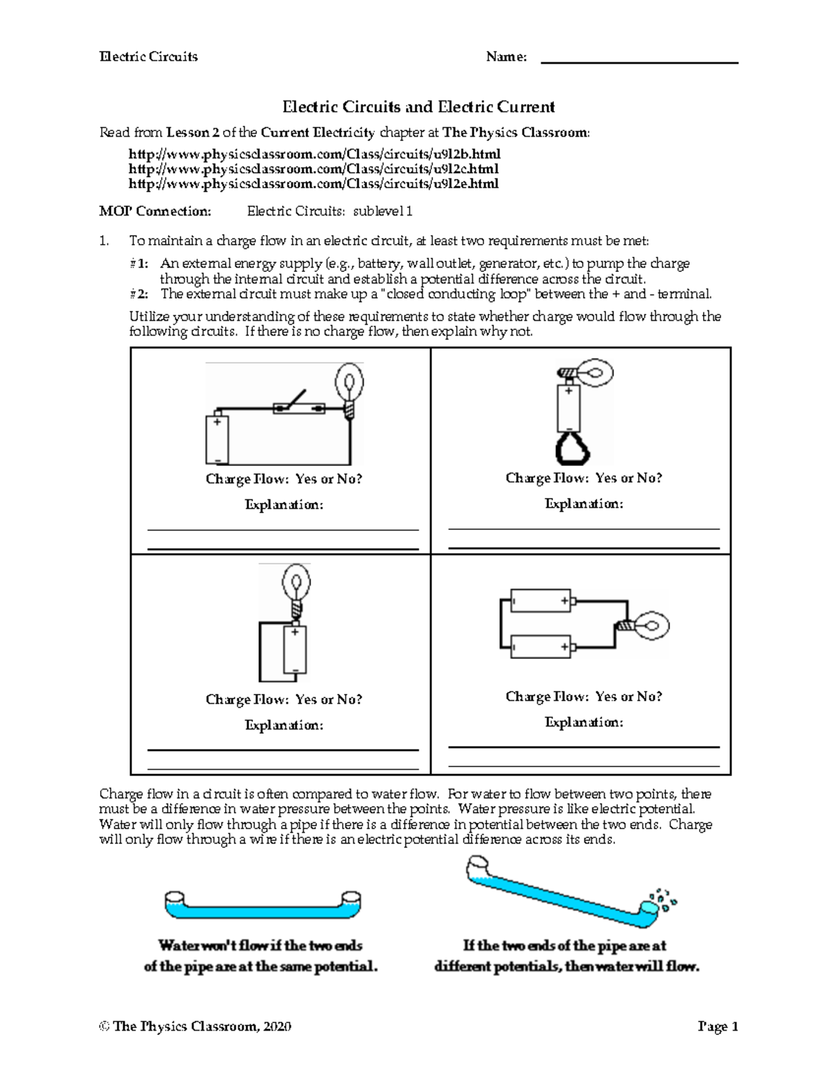 Circuit 2 - Electric Circuits Name: © The Physics Classroom, 20 20 Page ...