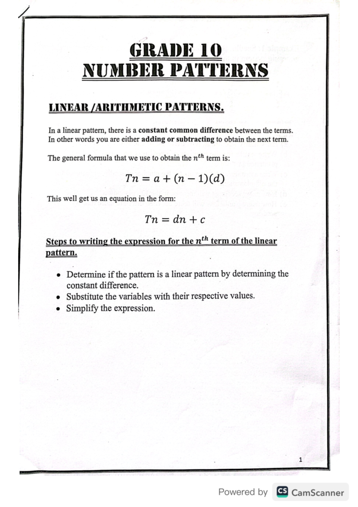 Number Pattern Class 10 Notes Grade 10 Number Patterns Linear