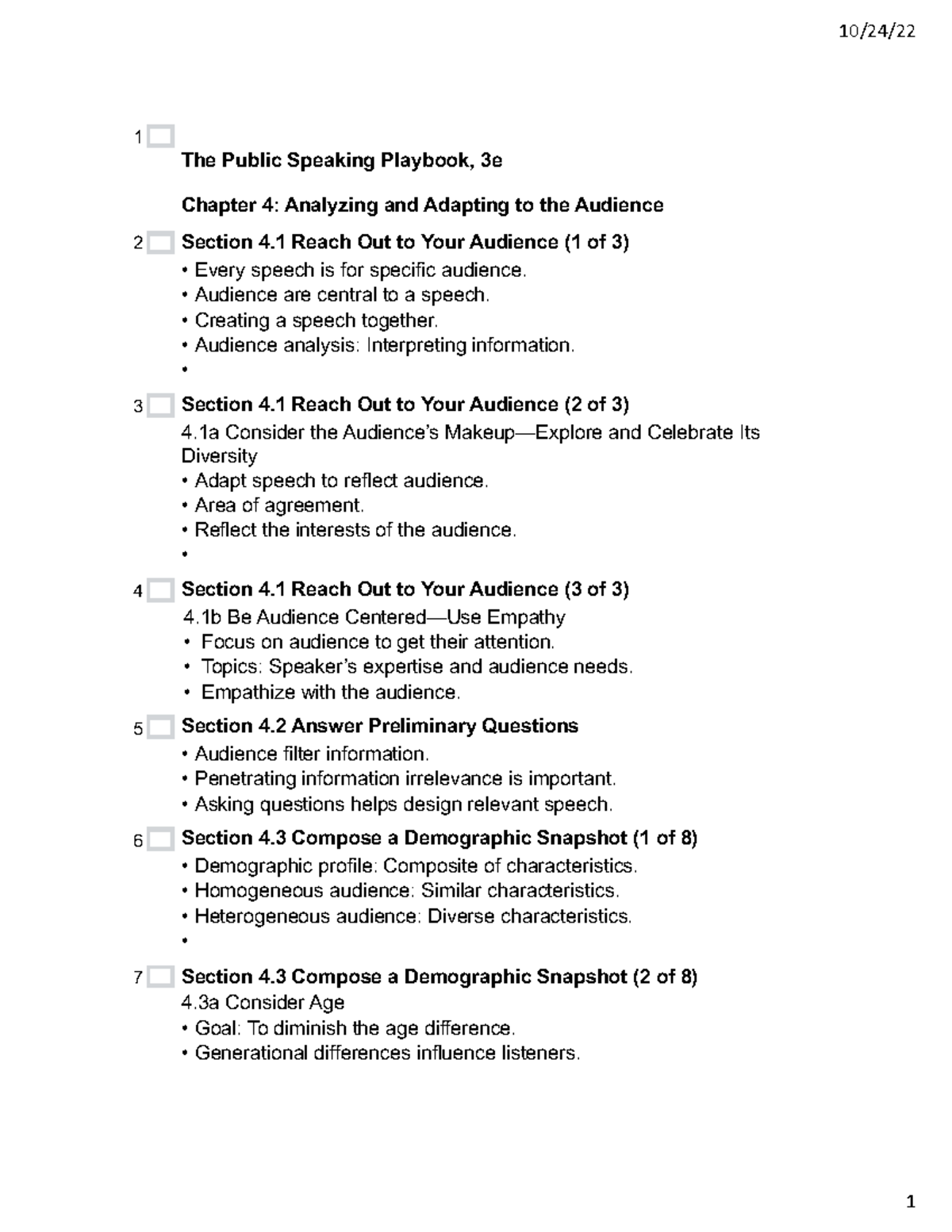 COMM 1100 Outline #3 - notes - 10/24/ 1 The Public Speaking Playbook ...