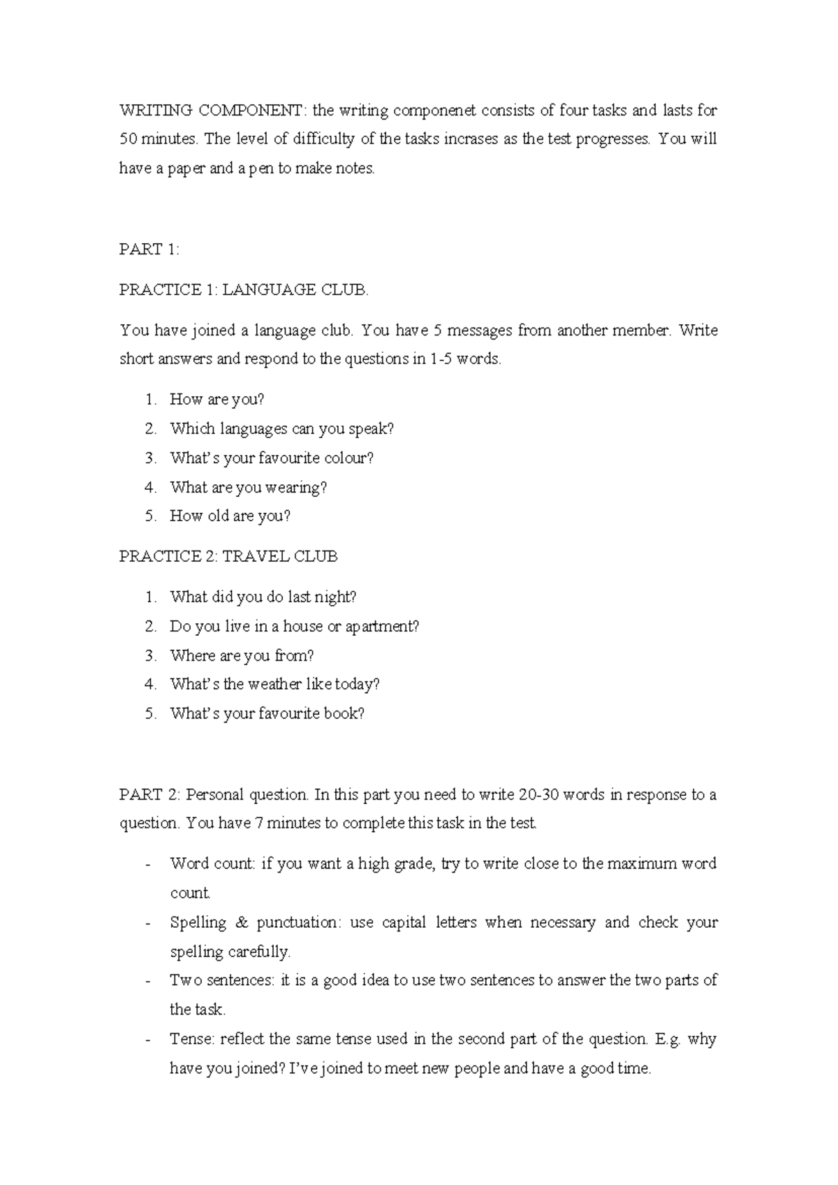 Writing Component - apuntes aptis - WRITING COMPONENT: the writing ...