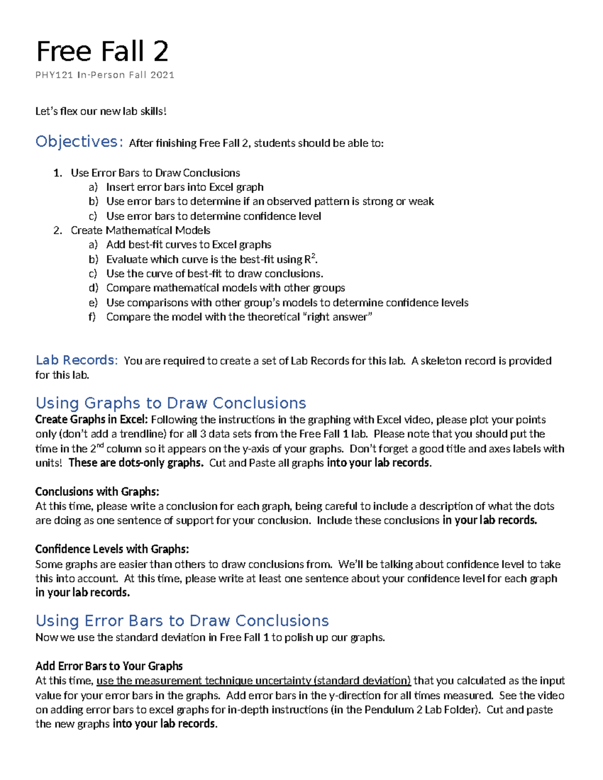 Free Fall 2 Instructions In-Person Fall21 - Free Fall 2 PHY121 In-Person Fall 2021 Let’s flex ...