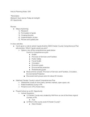 Intro to Planning Notes - Intro to Planning 12/ Reminders: Planning ...