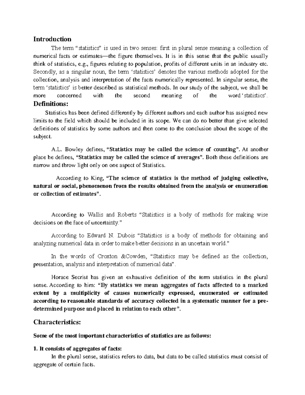 BCA Statistics II sem - Lecture notes - Introduction The term ...