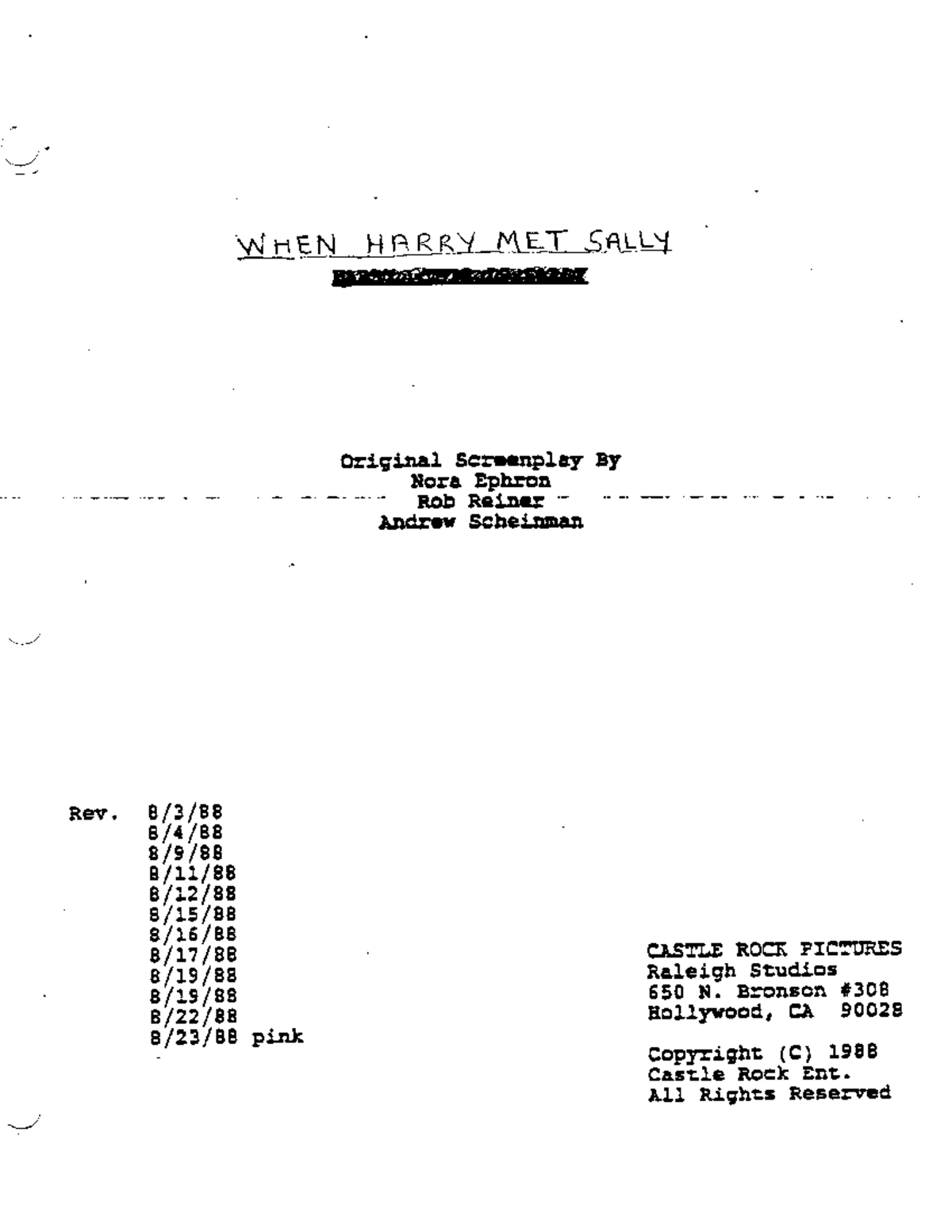 When harry met sally script - Theories And Analysis Of Screenplays ...