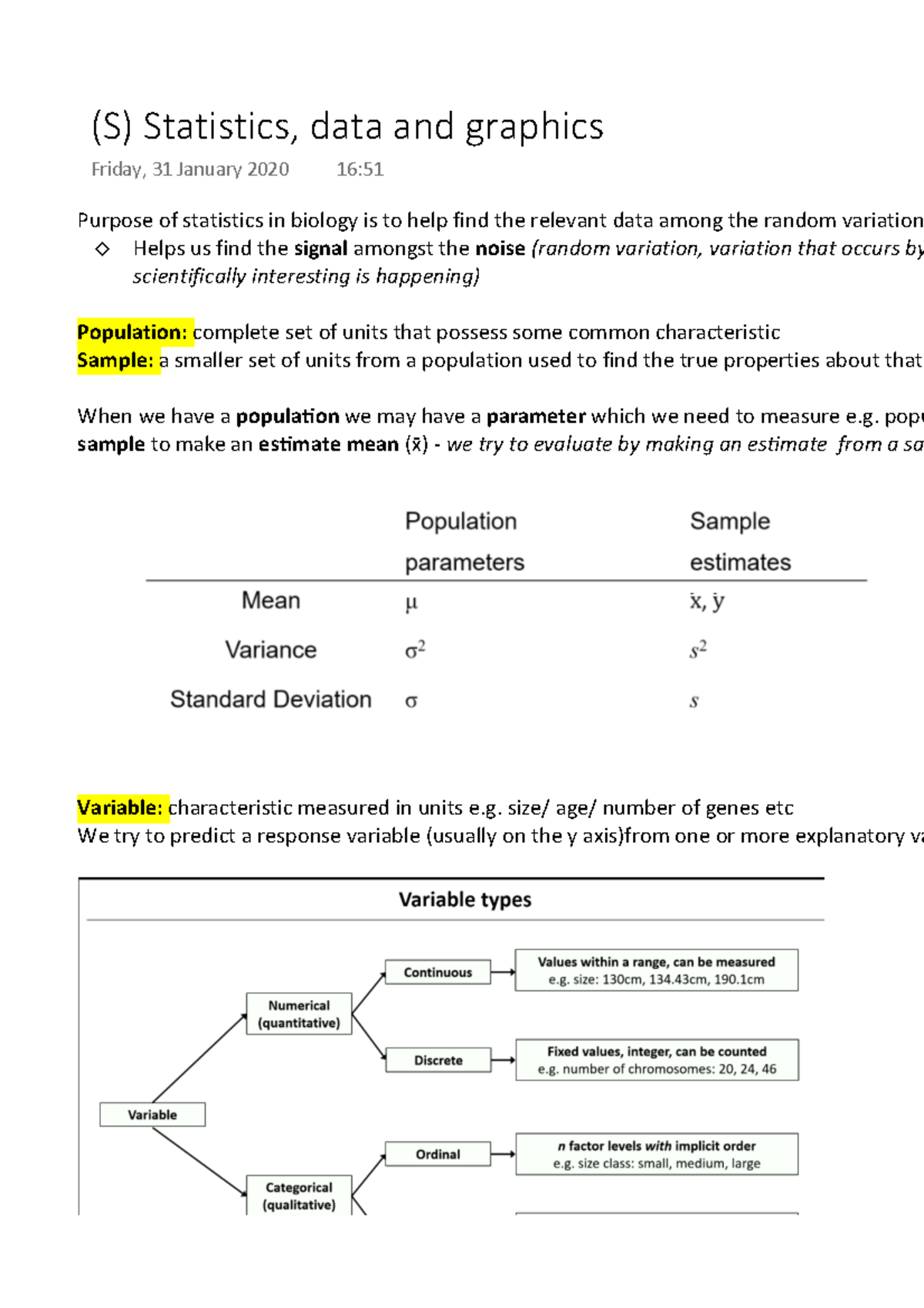 (S) Statistics, data and graphics - Purpose of statistics in biology is ...