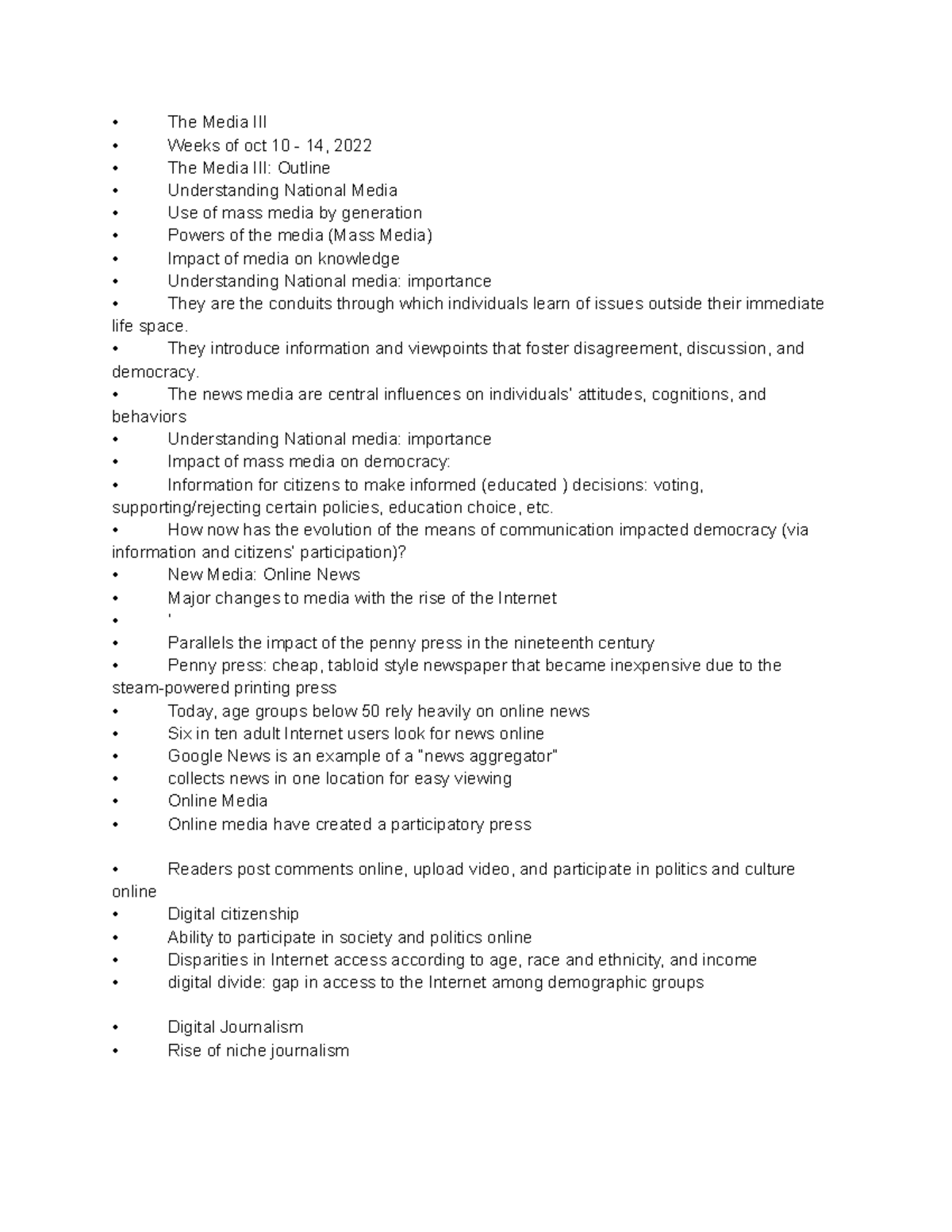 2 - notes - The Media III Weeks of oct 10 - 14, 2022 The Media III ...