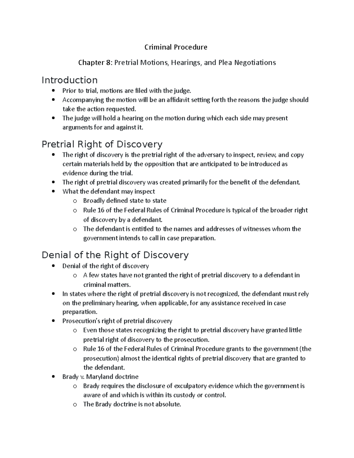 Chapter 8 Lecture Notes 8 Criminal Procedure Chapter 8 Pretrial Motions Hearings And Plea chapter-8-lecture-notes-8-criminal-procedure-chapter-8-pretrial-motions-hearings-and-plea