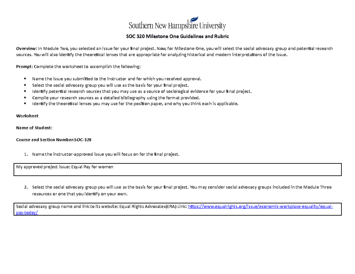 Milestone one - Overview: In Module Two, you selected an issue for your ...