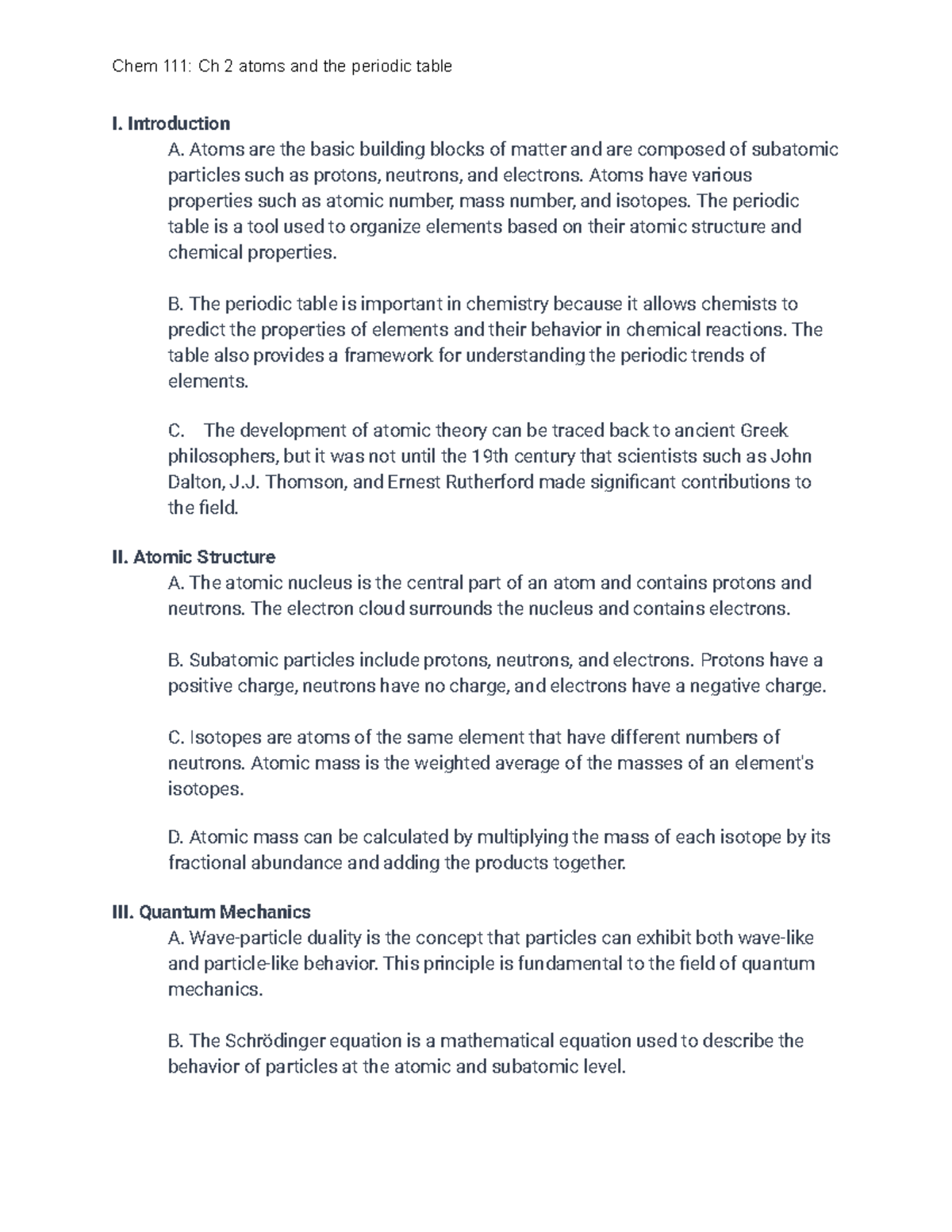 Chem 111 Ch 2 atoms and the periodic table - Chem 111: Ch 2 atoms and ...