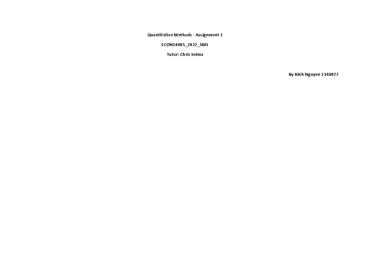 Assignment 1 - Table 1 : Descriptive Statistics (except for sample size ...