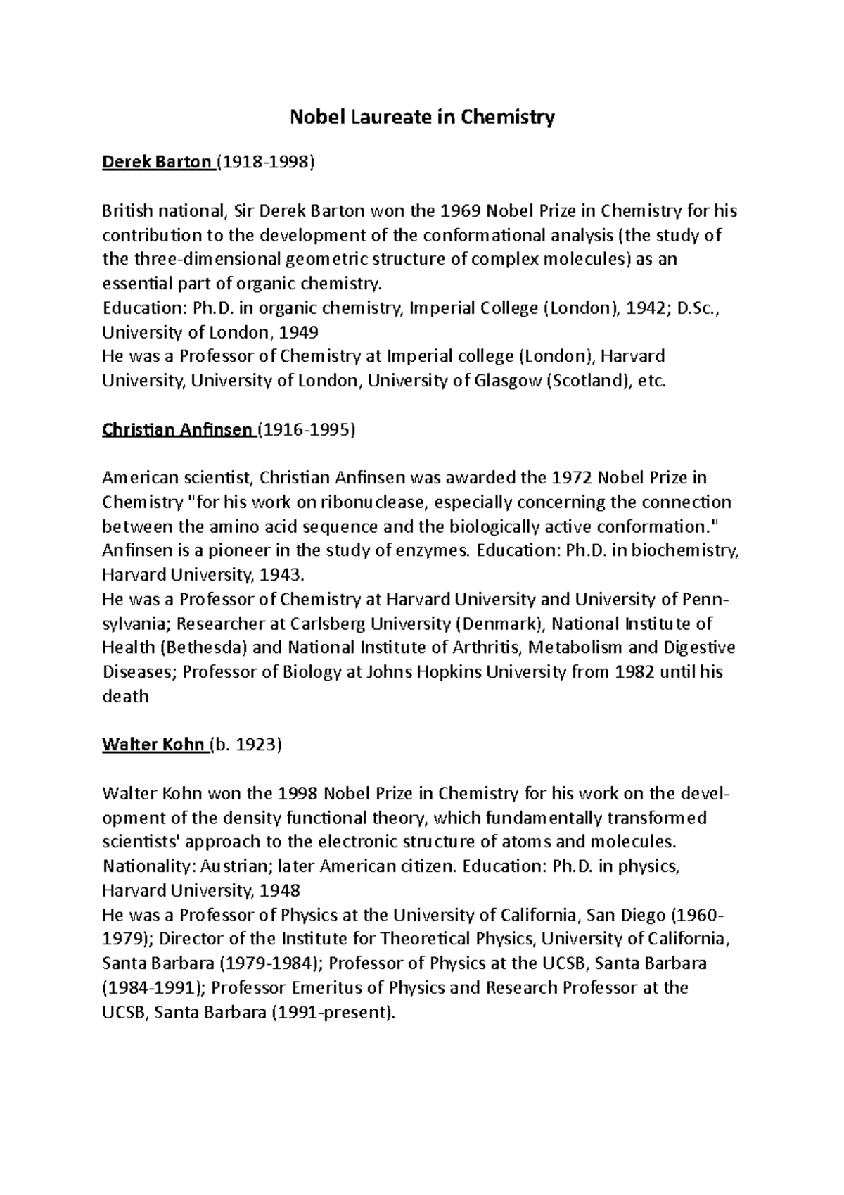 Nobel laureates in chemistry - Nobel Laureate in Chemistry Derek Barton ...