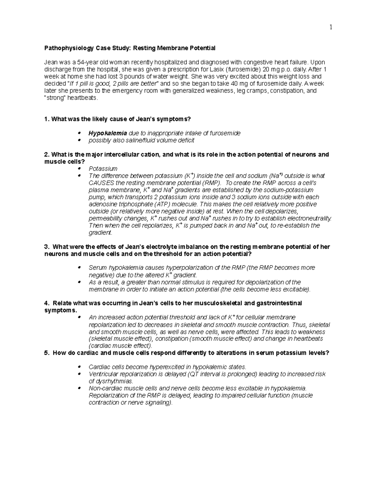 Ion pathophysiology - Pathophysiology Case Study: Resting Membrane ...