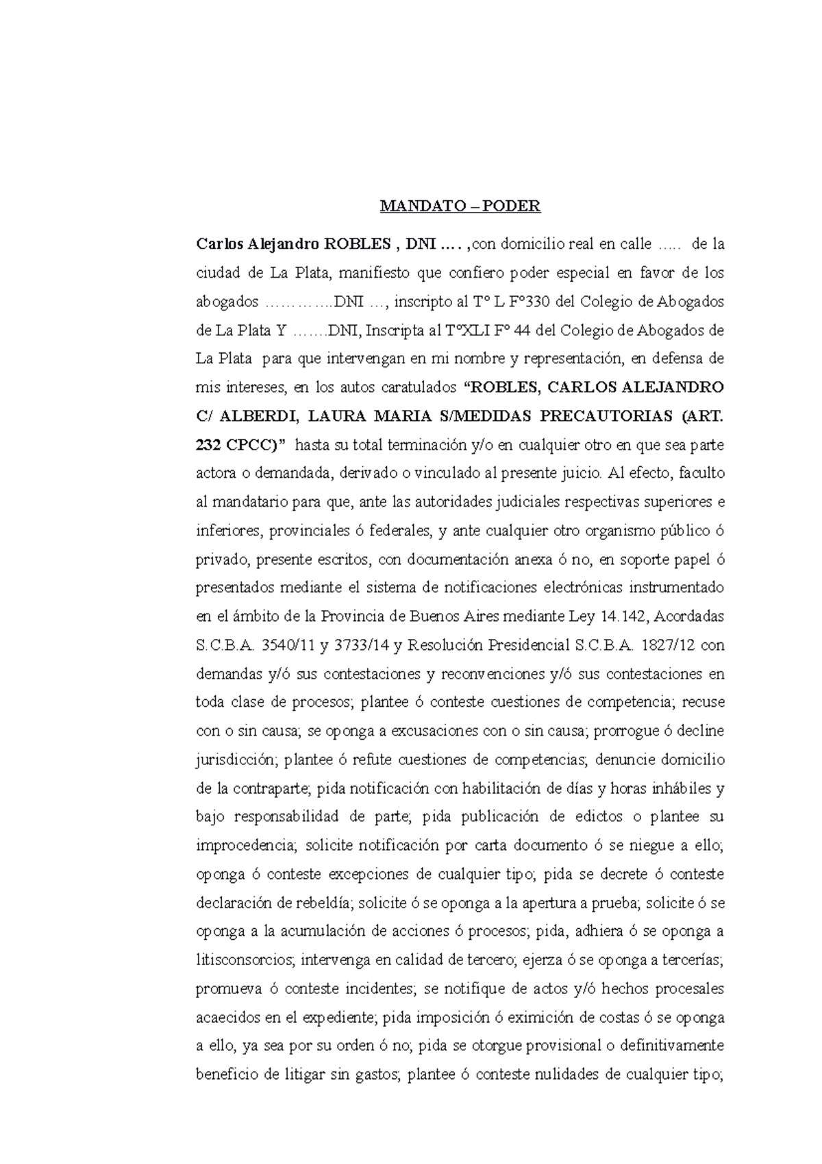 Poder - CCCCCCCCCC CCC XCCCCC - MANDATO – PODER Carlos Alejandro ROBLES ...