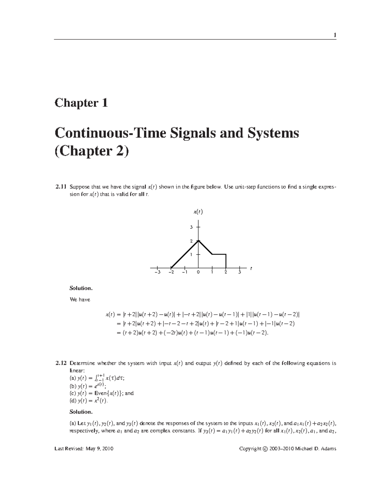 Continuous - Time Signals and Systems - Assignments - asgn2b soln - 1 Chapter 1 Continuous-Time ...