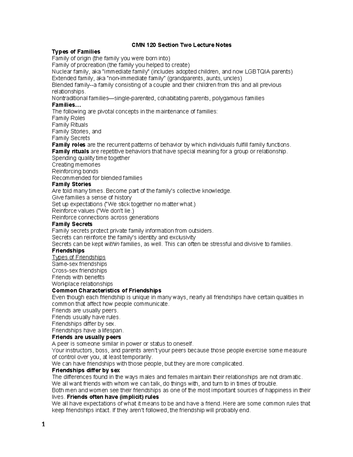 Section Two Lecture Notes - CMN 120 Section Two Lecture Notes Types of ...