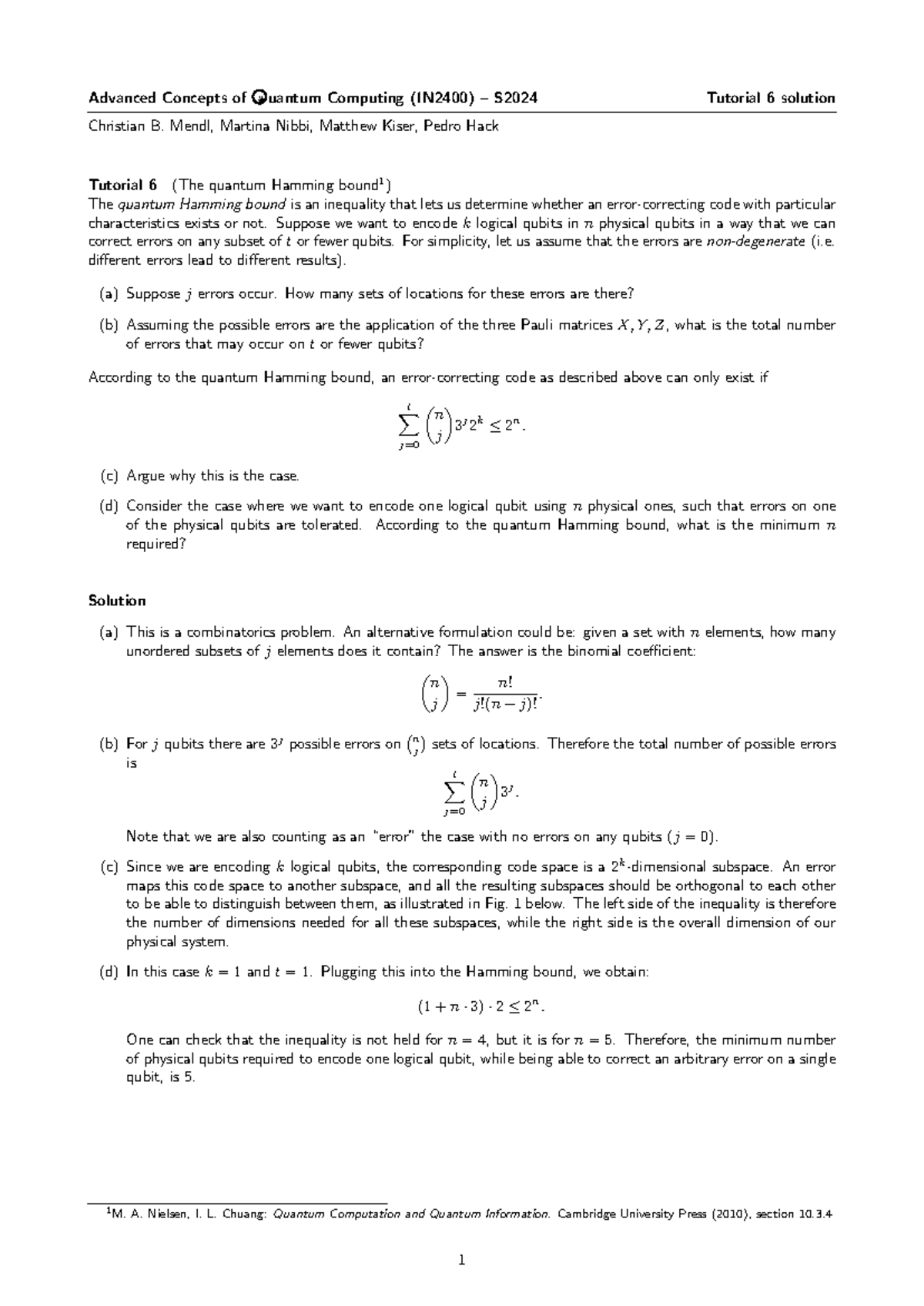 Tutorial 6 Solution Advanced Concepts Of Uantum Computing In2400 S2024 Tutorial 6 Solution 