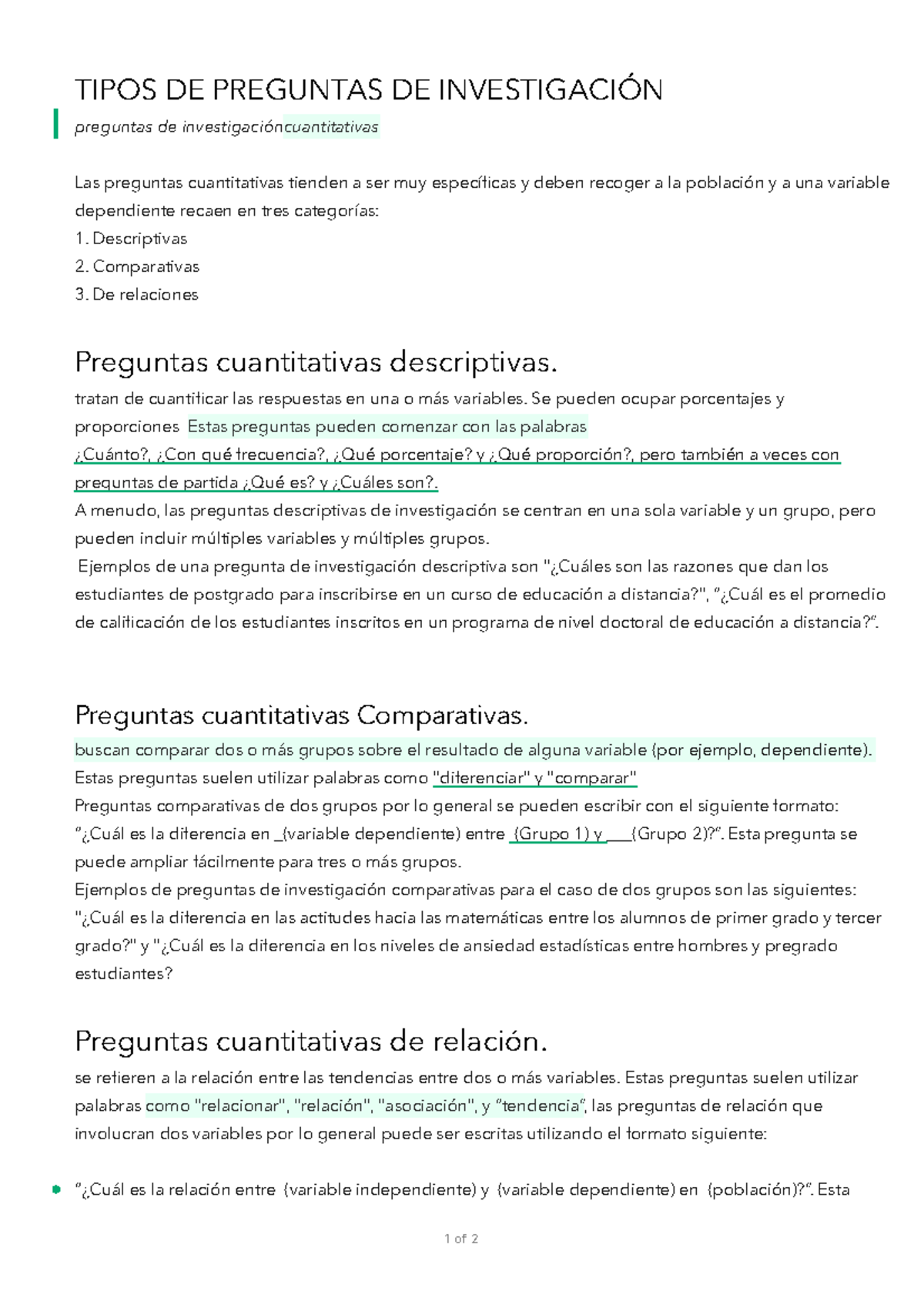 Tipos de preguntas de investigación - 1 of 2 TIPOS DE PREGUNTAS DE ...