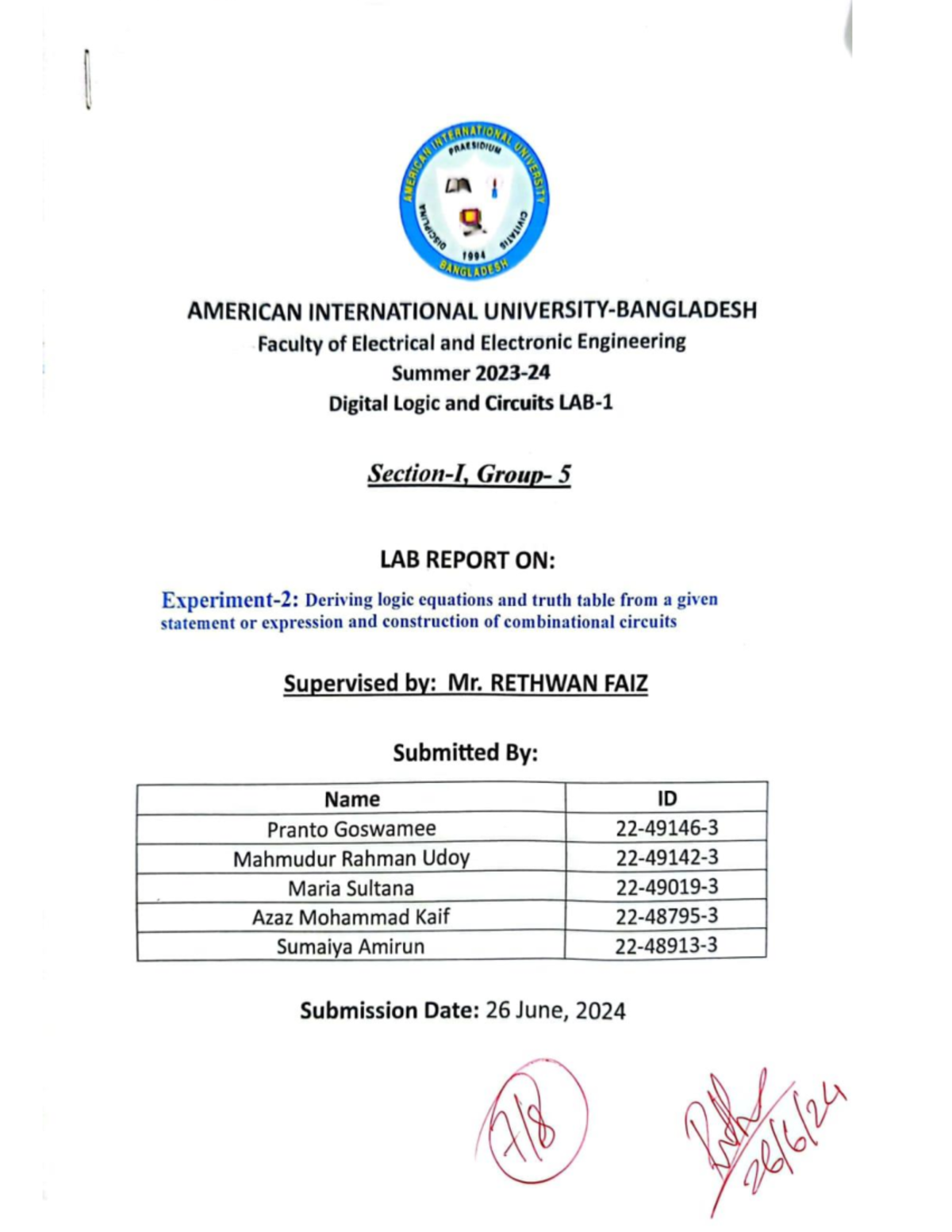 LAB 2 - Lab Report - ABSTRACT: This experiment aims to achieve three ...