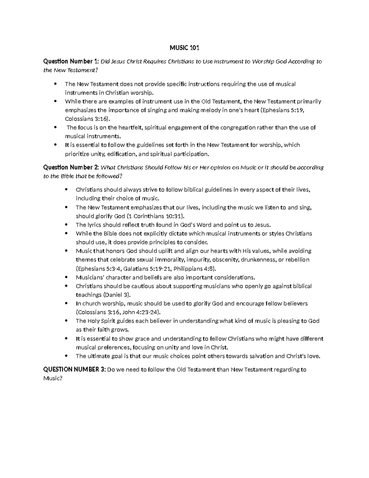 Music 101 - MUSIC 101 Question Number 1: Did Jesus Christ Requires ...