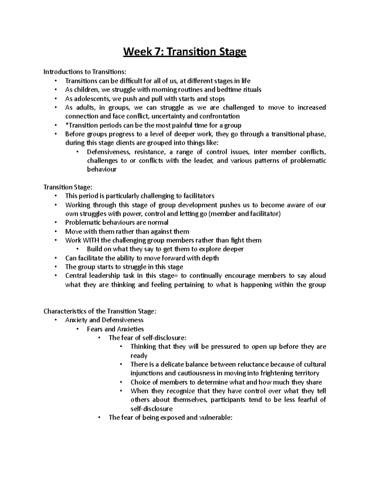 Week 7- Transition Stage - Week 7: Transition Stage Introductions to ...