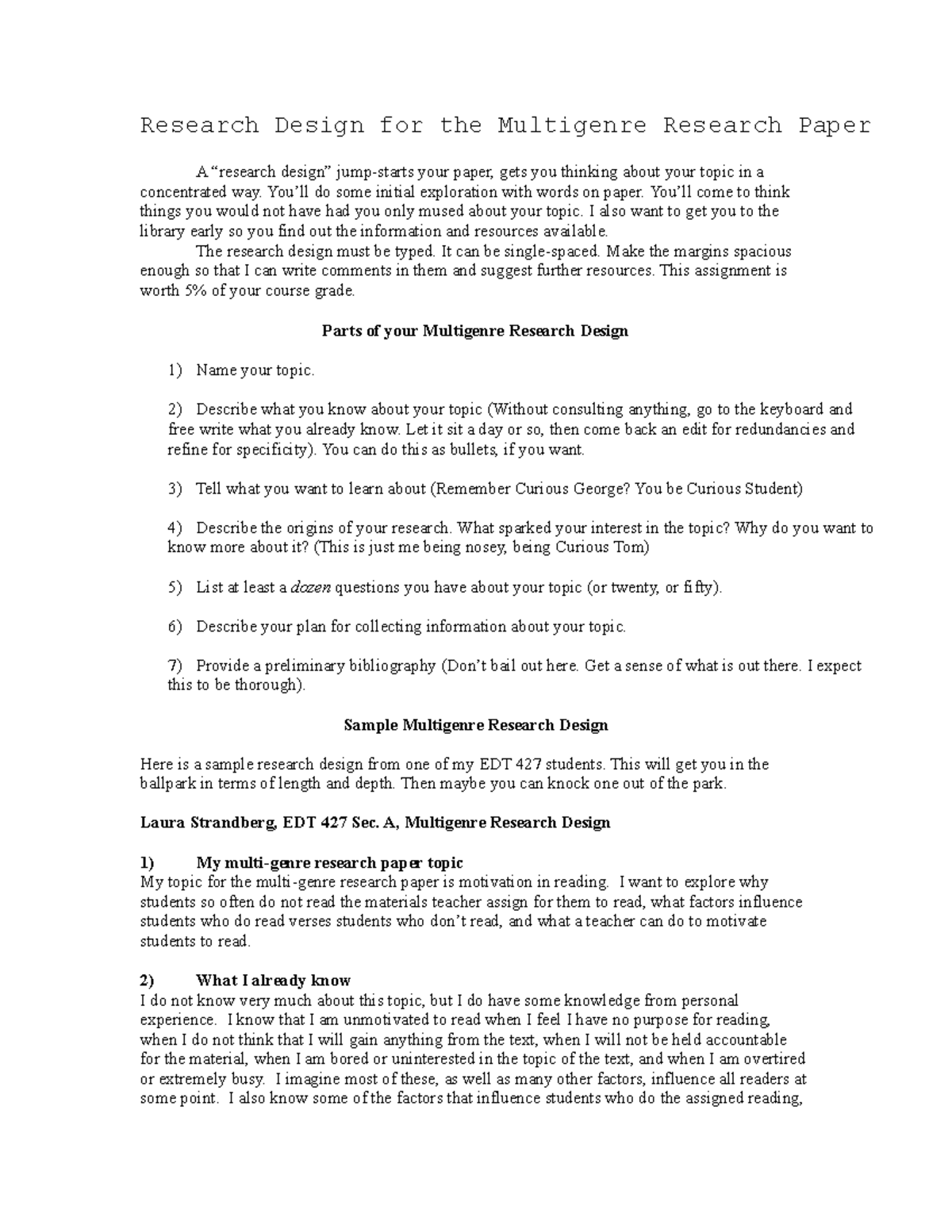 Multi Genre Design Planning - Research Design for the Multigenre ...
