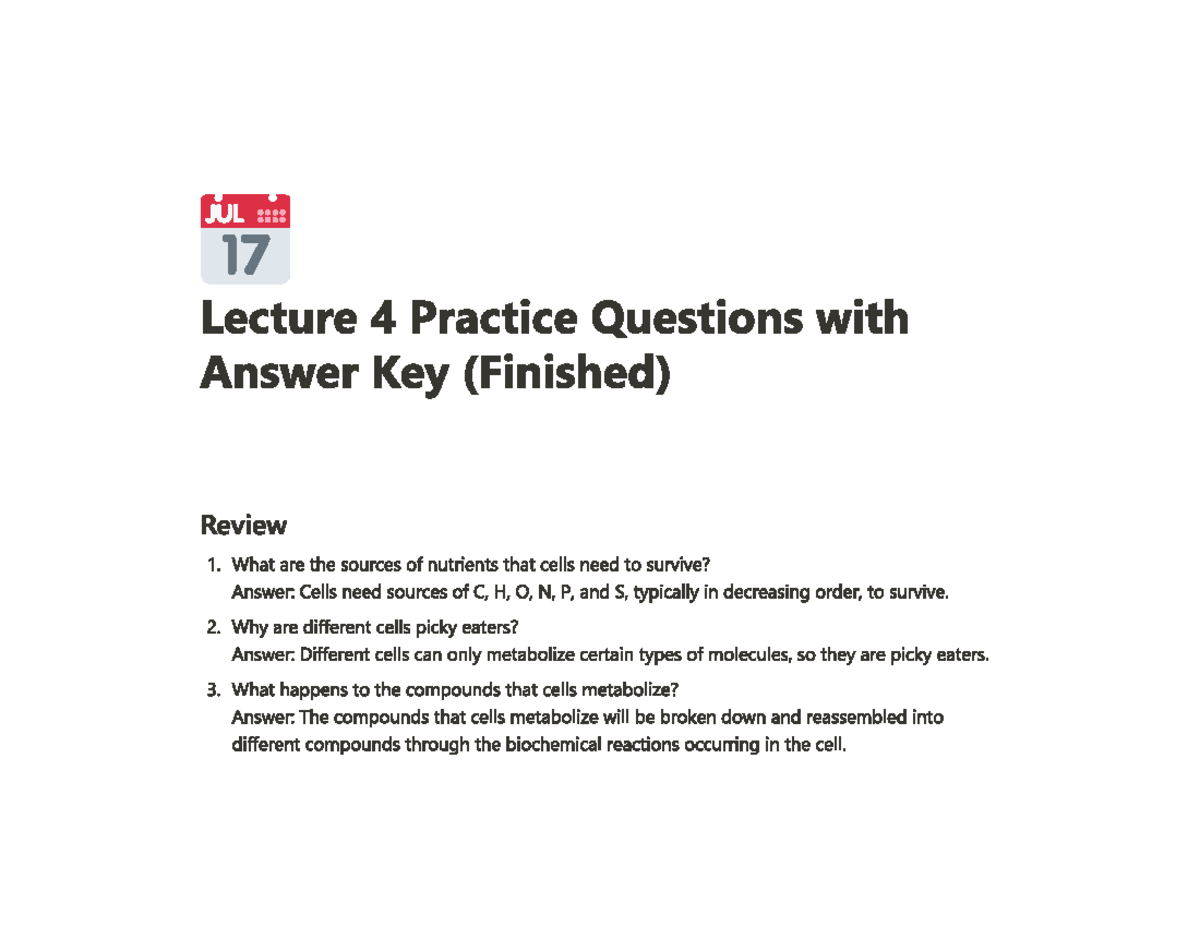 CHBE 221 Lecture 4 Answer Key Practice Problems - CHBE 221 - Studocu