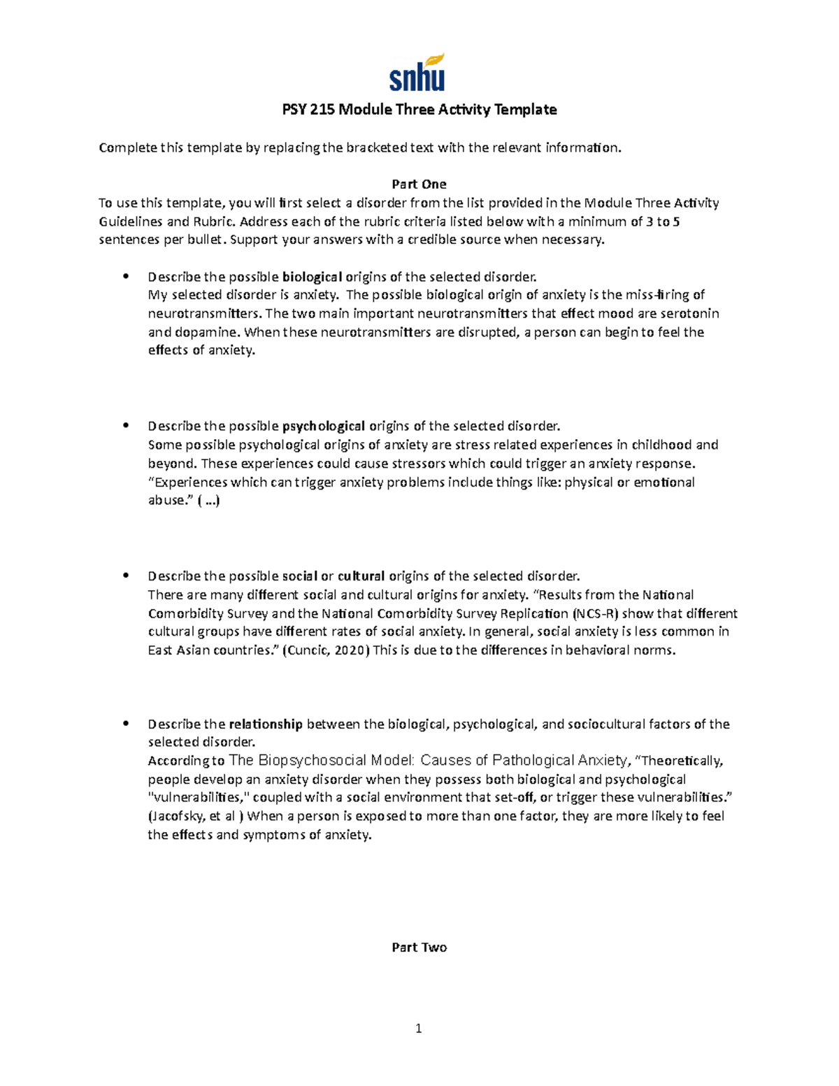 PSY 215 Module Three Activity Template - PSY 215 Module Three Activity ...