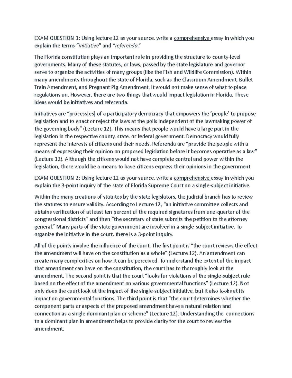 Essay Exam #12 - EXAM QUESTION 1: Using lecture 12 as your source ...